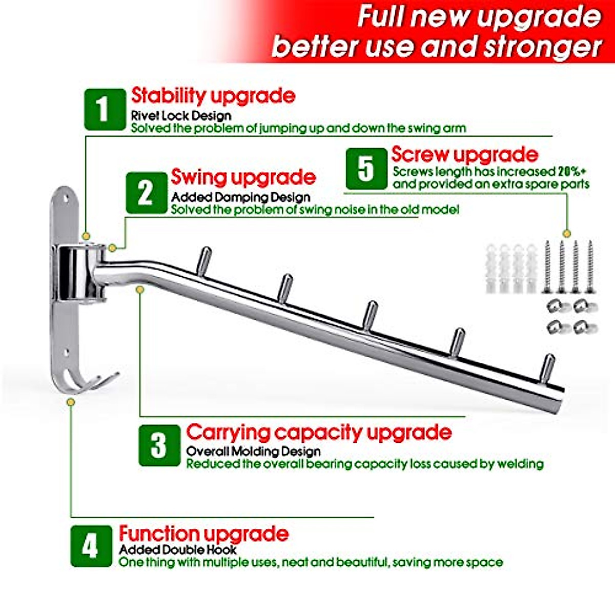 MaiHongda Folding Wall Mounted Clothes Hanger Closet Rod Clothing Holder Drying Racks for Laundry Room 2 Pack