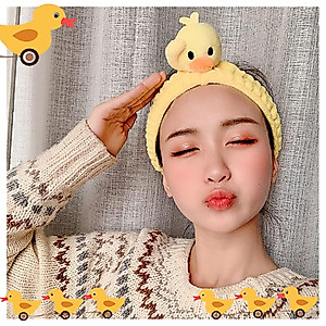 Cualque Funny Duck Headband, Cute Animal Frog Cat Duck Star Flower Dinosaur Spa Face Wash Headband Cute Makeup Headband Face Washing Hair Bands Shower Yoga Head Wraps (Duck)