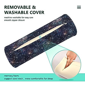 Vnurnrn Night Planets Galaxy Neck Support Pillow Round Neck Roll Bolster Cylinder Pillow Cervical Pillows Travel Pillow for Leg Knee Back Head Support for Study Work Men Women