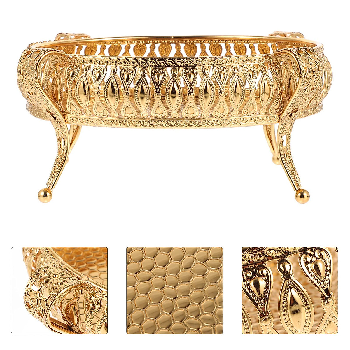 Cabilock 3 Pcs Metal Fruit Plate Offering Plate Fruit Basket Holder Serving Dishes Offering Bowl Snack Serving Tray Cookie Storage Bowl Dry Fruits Biscuit Gold Plated Iron Dried Fruit Plate