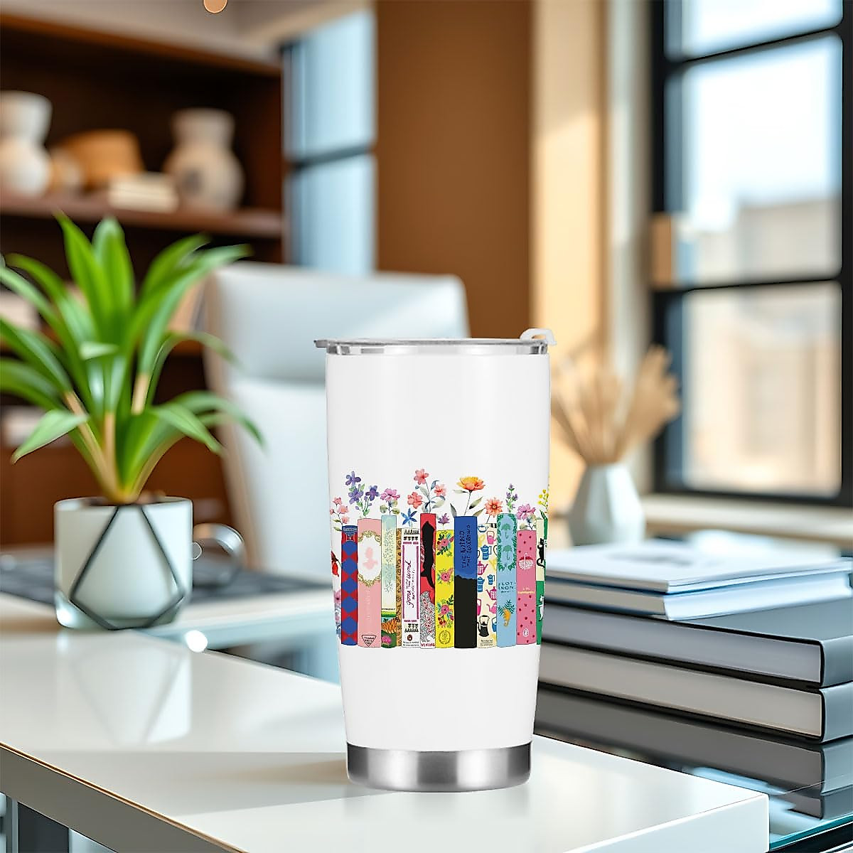 Stainless Steel Tumbler, Coffee Mug with Lid, 20 oz Thermal Cup Insulated Water Glasses, Book Accessories for Book Lovers, Librarian Gifts for Women Girls Bookworm