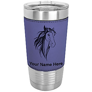 LaserGram 20oz Vacuum Insulated Tumbler Mug, Horse Head 3, Personalized Engraving Included (Faux Leather, Dark Purple)