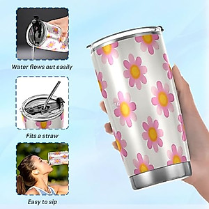 HXshaoye lovely daisy floral peach white Stainless Steel vacuum insulated water bottle Leak-proof Lid and Straw travel mug with lid for gym cute 20oz coffee tumbler vasos para cafe 20oz