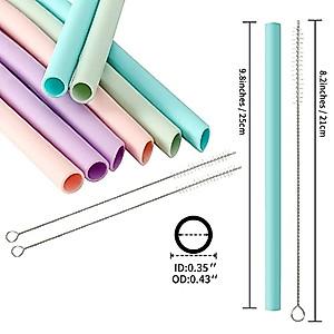8Pcs Reusable Silicone Straws, Long Smoothie Drinking Straws with Cleaning Brushes for 20oz 30oz Tumblers, Milkshakes, Bubble Tea