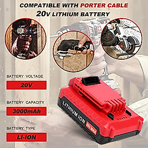 2-Pack PCC680L Replacement for Porter Cable Battery 20V 3000mAh Compatible with Porter Cable 20 Volt Lithium Battery Max PCC680L PCC681L PCC682L PCC685L PCC660B PCC790B 20V Cordless Power Tools