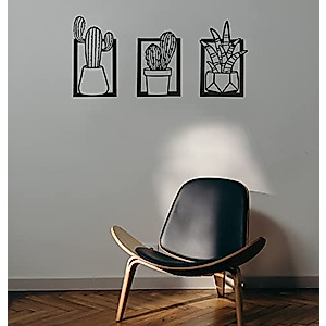 EFOLKI Metal Wall Art Decor, Boho Farmhouse Home Kitchen Bathroom Bedroom Living Room Wall Decor, Outdoor Patio Garden Wall Decor, Plant Cactus Metal Wall Art Hanging (Black)