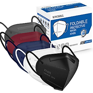 WWDOLL KN95 Face Mask 50 PCs, Multiple Colour 5 Layers KN95 Masks, Disposable Masks Respirator for Protection(Black, White, Grey, Red, Purple)
