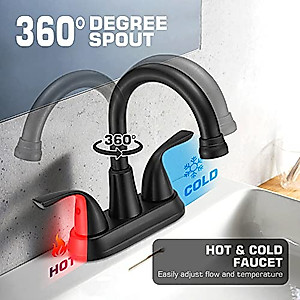 Bathroom Faucets, Faucet for Bathroom Sink 4 Inch 2 Handle Centerset, Bathroom Sink Faucet 3 Hole, Lead-Free, Matte Black Faucets for Bath Vanity Fixtures (Not Include Hot & Cold Water Lines)