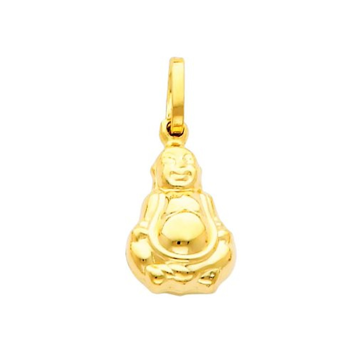 The World Jewelry Center 14k REAL Yellow Gold Buddha Pendant with 0.65mm Box Link Chain Necklace - 16"