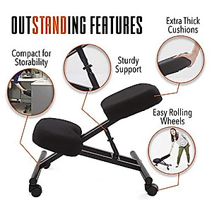 Posture Pro Ergonomic Kneeling Chair with Wheels | Fully Adjustable Mobile Office Seating | Improve Posture & Relieve Back Pain | Easy Assembly | Kneeling Desk Chair for Home, Office & School (Black)