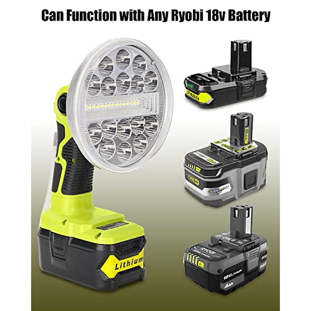 Hipoke 18V Light for RYOBI 18V ONE+ Li-ion Ni-Cad Ni-Mh Battery, 30W 2000 Lumen LED Work Light with USB Port, Zinc Alloy Flashlight for Camping, Hiking, Garage, Cordless Tools
