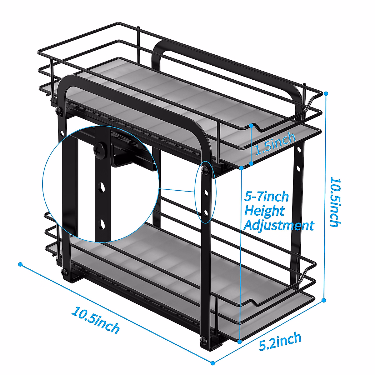 BOIVSHI 2-Tier Spice Rack, Pull Out Cabinet Organizer Spice Racks Height Adjustable Heavy Duty Metal Basket for Inside Cabinets & Pantry Closet