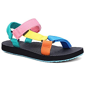 ALEADER Comfortable Summer Sandals for Women, Original Sport Sandals for Water, Beach, Walking Shoes, Rainbow, 11 US