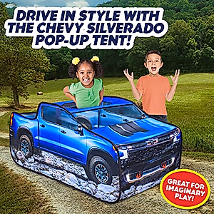 Chevy Silverado Pop Up Tent, Large Off-Road Pickup Truck Play Tent for Kids, Indoor and Outdoor Birthday Gift Boy, Blue
