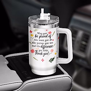 99OWL Nurse Gifts, Tumbler 40 Oz With Handle Lid And Straw, Nurse Rainbow Color, Engraved Nursing Cups Straws Funny Cup Nurses Tumblers Flower Handle Student Travel Coffee Week Er