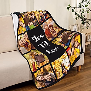 D-Story Custom Blanket with Text Picture Collage Customized Blankets, Birthday Personalized Throw Blanket for Father, Mom, Kids, Dogs, Friends or Lover (10 Photos) Made in USA