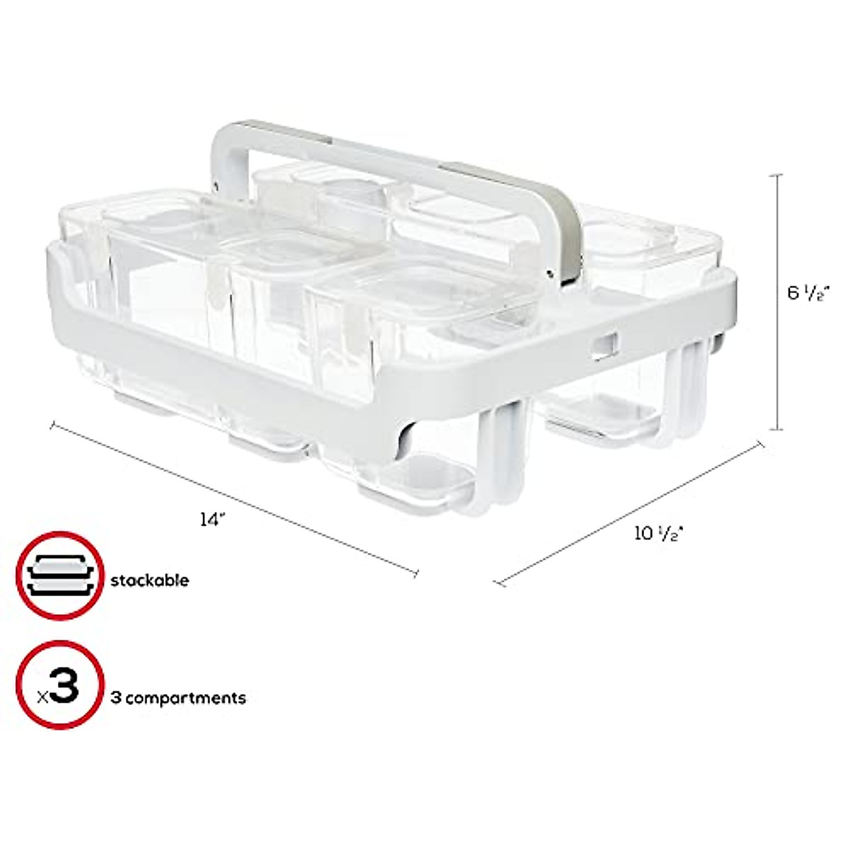 Deflecto Caddy Organizer, Stackable with Three Compartments, White and Clear (29003CR)