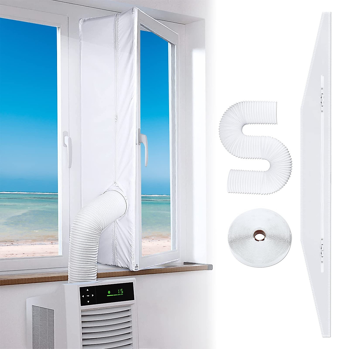 Tomato Man Portable Air Conditioner Window Seal Kit, Air Conditioner Window Ventilation Kit with 5.9" Air Conditioner Vent Hose for Air Conditioner Flush Windows (158IN)