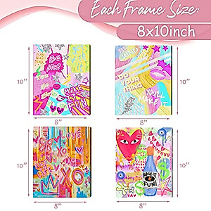 WALTSOM Preppy Room Decor, Framed Aesthetic Preppy Wall Decor Hot Pink Preppy Canvas Wall Art for Teen Girls Bedroom Pink College Dorm Room Posters (Set of 4, 8x10 inch, Framed)
