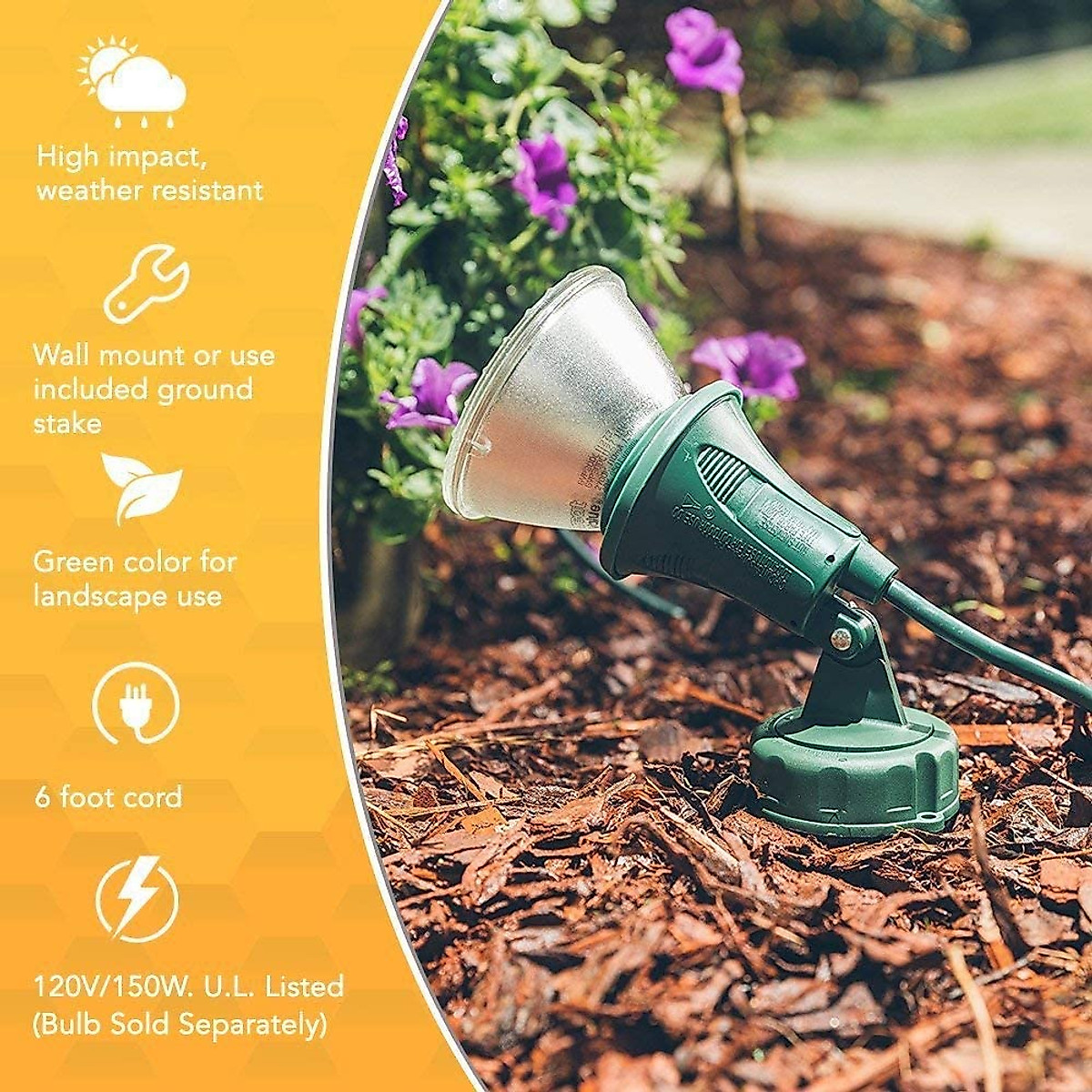 Woods Outdoor Floodlight Fixture with Stake (6-Feet Cord, 120V, Green) (2 Pack)