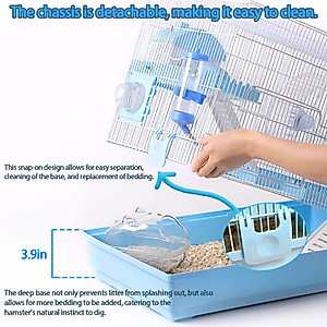kathson Hamster Cages and Habitats Large Gerbil Cage with Accessories Hut Exercise Wheel Water Bottle Bowl Bathtub Small Animal Basic Cage for Syrian Hamster，3- Levels，22" L x 12.5" W x 14" H，Blue