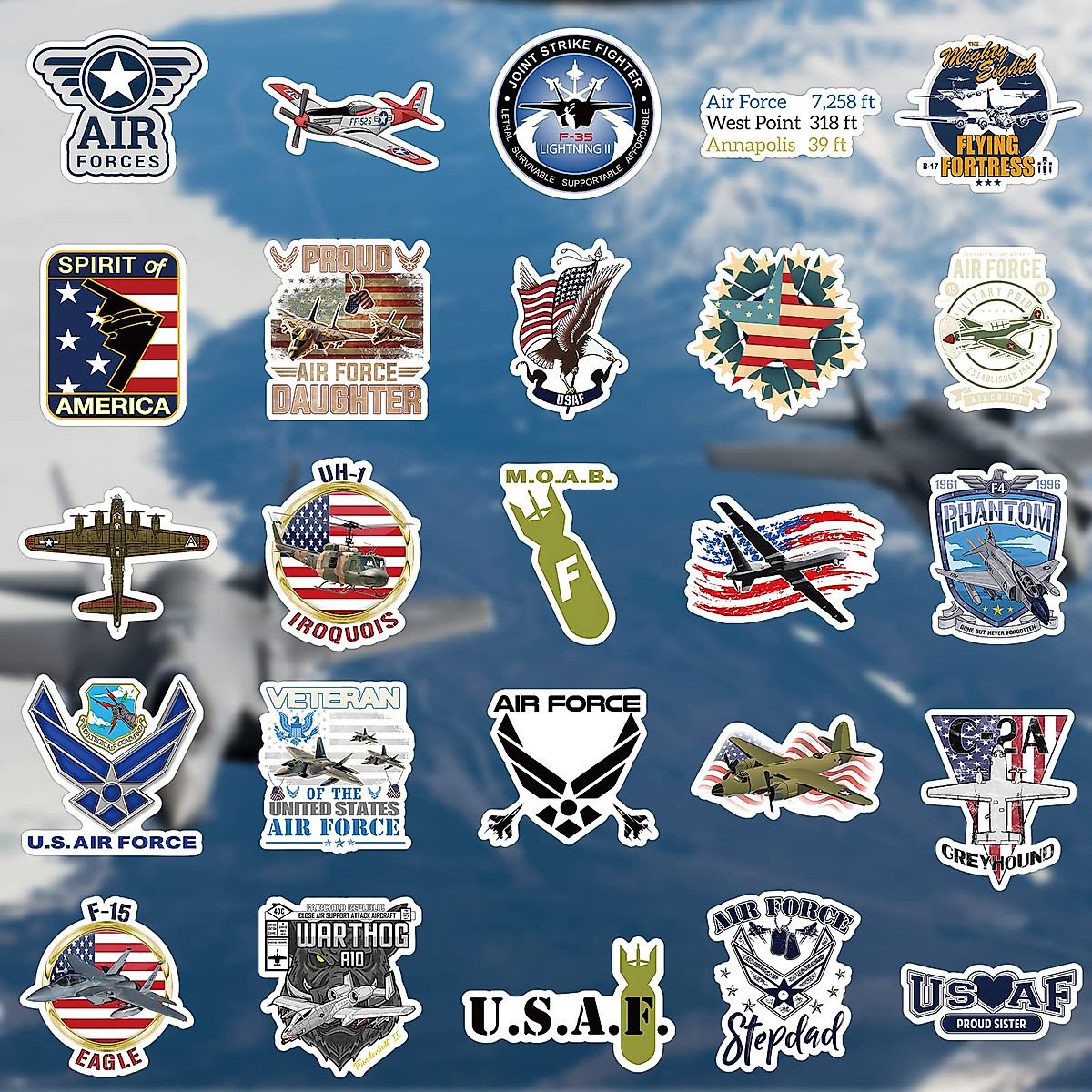 Tanganan Air Force Stickers and Decals 50PCS Military Us Army Scrapbooking Supplies forTeens for Laptop,Bumper,Skateboard,Water Bottles,Computer,Phone,Stickers Kids Teens(Air Force) (tanganan-1)