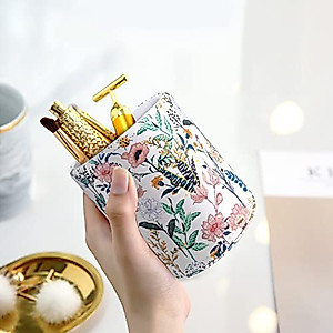 WAVEYU Pen Holder for Women Girls, Decorative Pencil Organizer, Makeup Brush Holder, Leather Multi-Functional Organizer for Office, Home, Classroom, White Flower