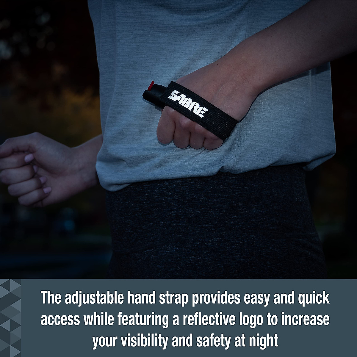 SABRE Runner Defense Spray, 3-in-1 Formula Contains Pepper Spray, CS Military Tear Gas & UV Marking Dye, Max Strength, Reflective Hand Strap For Easy Carry, 35 Bursts, Secure & Easy to Use Safety , 0.75 Fluid Ounces