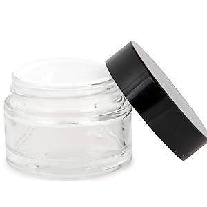 Vivaplex, 12, Clear, 1 oz, Round Glass Jars, with Inner Liners and black Lids