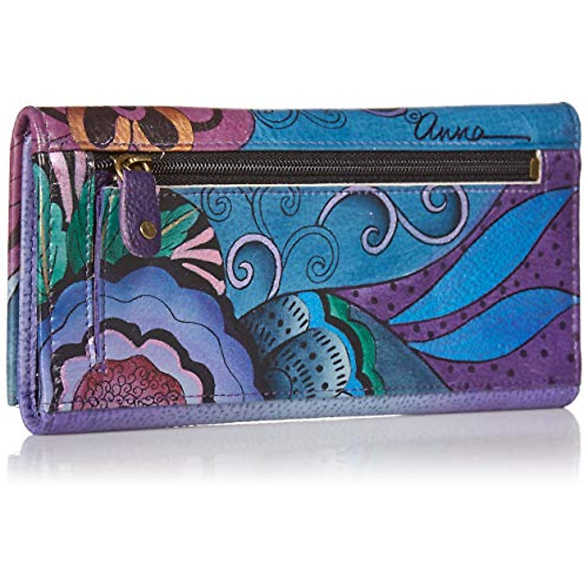 Anna by Anuschka Women's Hand-Painted Genuine Leather Three Fold Clutch - Tribal Potpourri Eggplant