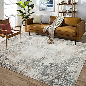 RUGSREAL Area Rug 8' x 10' Machine Washable Modern Abstract Rug Indoor Contemporary Floor Cover Carpet Rug Velvet Mat Foldable Accent Rug for Living Room Bedroom Dining Room, Taupe/Grey