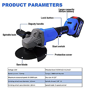 Brushless 4-1/2 Inch Angle Grinder Cordless Angle Grinder Tool with 6.0Ah Lithium-Ion Battery and Charger, 7.5-Amp 21V Electric Power Tools with Cutting Wheels, Flap Disc, for Cutting, Polishing
