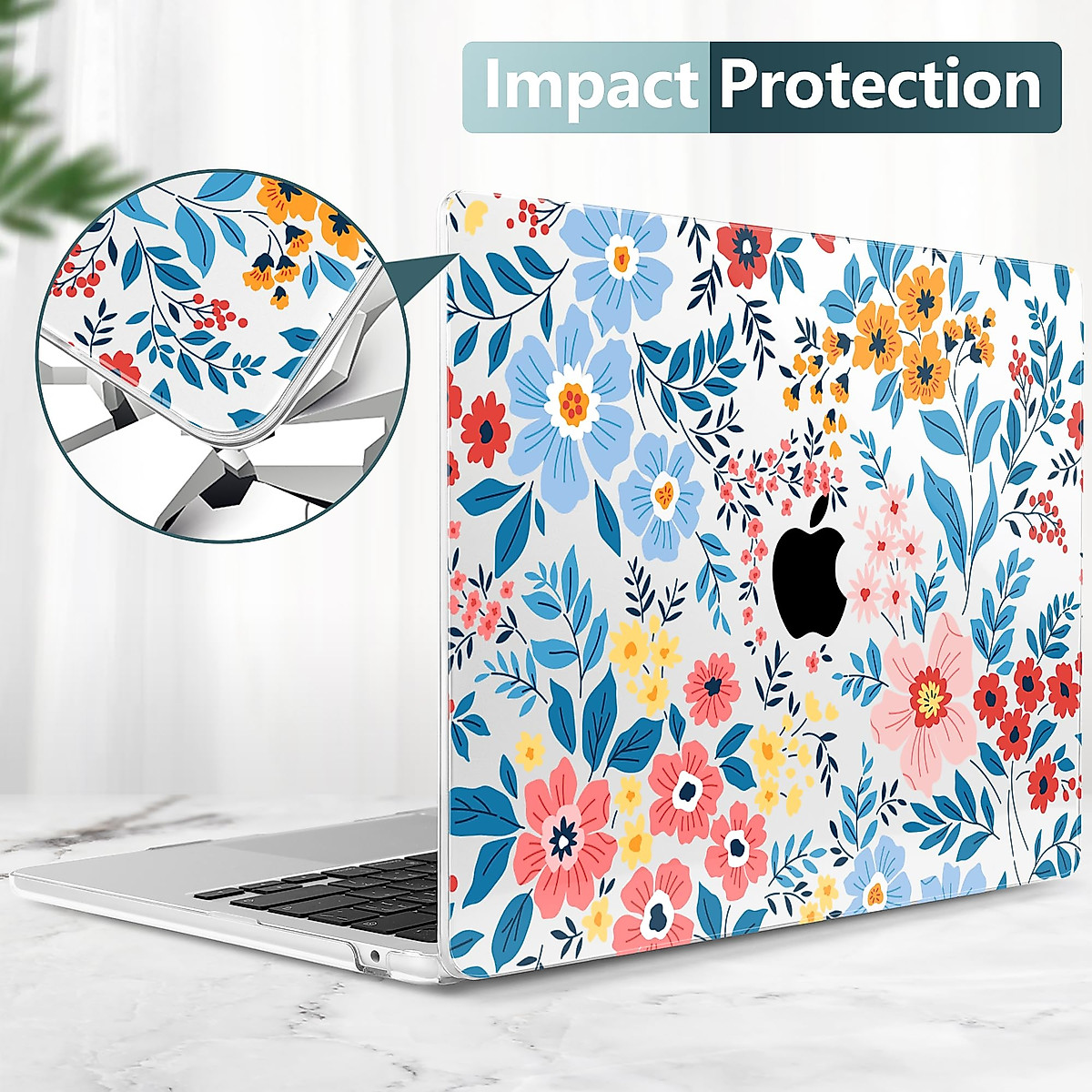 DONGKE for M3 M2 MacBook Air 15.3 inch Case 2023 2024 Release A2941 A3114 with Retina Display & Touch ID, Plastic Hard Case & Keyboard Skin & Screen Protector for MacBook Air 15" - Multicolor Flowers