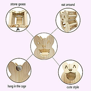 Tfwadmx Rabbit Hay Feeder Guinea Pig Wooden Food Holder Hamster Hanging Fixed Feeding Manger Squirrel Cute Less Mess Grass Dispenser for Bunny Gerbil Small Animals