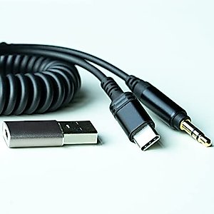 jstma USB Type C to 3.5mm Audio Aux Cord 24bit DAC 4.7FT Male to Male Coil Retractable Cable for Android Phones/Car Stereo/Speaker