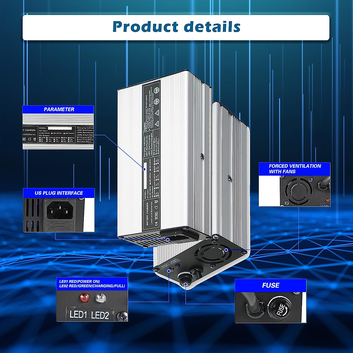 WFLNHB 3 Pin 48V Battery Charge Charger Replacement for Yamaha Golf Cart G29 2007 Up