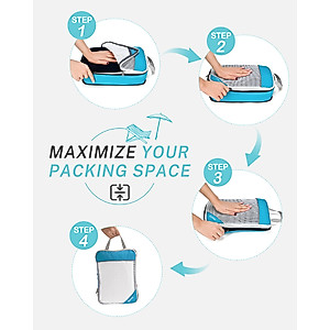 Gonex Compression Packing Cubes Mesh Organizers L+M+S+XS+Slim+Laundry Bag Blue