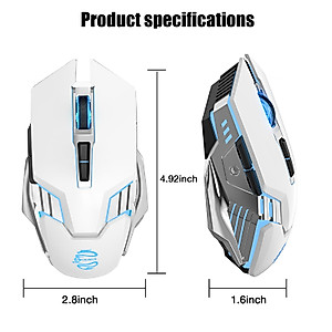 White Wireless Gaming Mouse Bluetooth Mouse with 3-Modes(BT5.0+BT3.0+2.4GHz), Rechargeable, RGB Backlit, Silent Click Computer Mouse for Laptop, PC, Macbook, iPad, Tablet, Chromebook, Games, Office