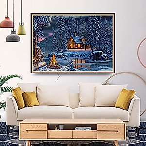 Disxvivy Cross Stitch Stamped Full Embroidery Kits DIY 11CT Cotton Thread Printed DIY Needlepoint Kits DMC Craft Needlework Set Cross-Stitch Stamped Sets-Snowy Night Northern Lights 18.1×26 inchs