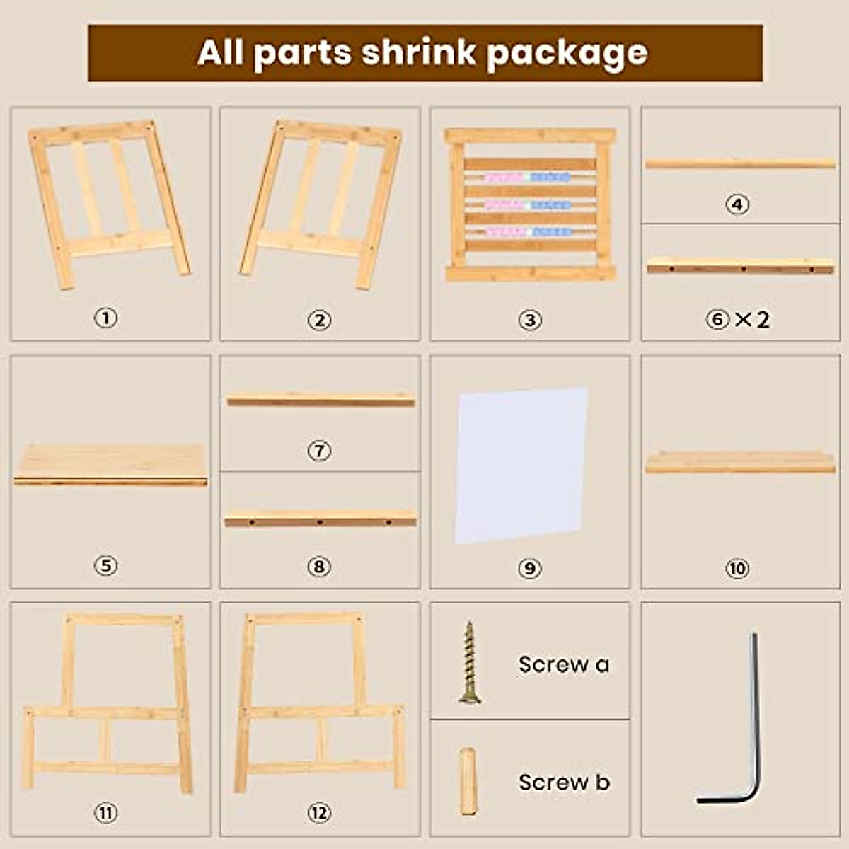 Cosyland Kids Kitchen Step Stool with Safety Rail -Toddler Kitchen Stool Helper Montessori Kids Learning Stool,Baby Standing Tower for Counter, Multi-Function with Abacus and whiteboard