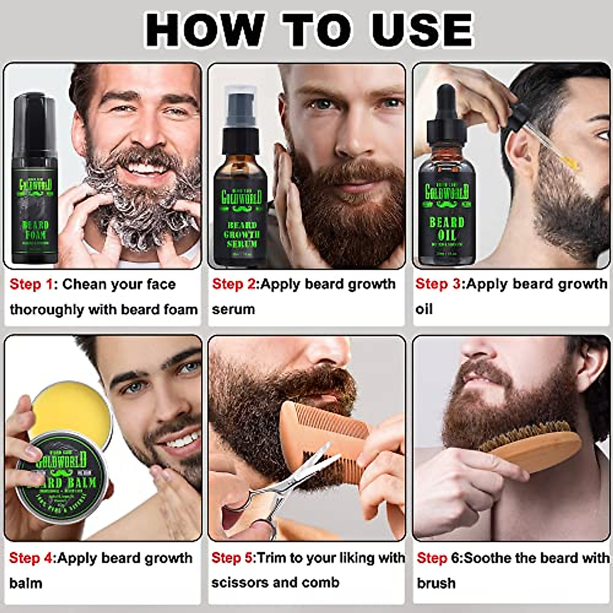 Beard Kit Beard Growth Grooming Kit w/Beard Foam/Shampoo/Wash Beard Growth Oil Serum Balm Brush Comb Scissor Bag e-Book Christmas Stocking Stuffers Gifts Ideas for Men Him Dad Boyfriend Husband Mens