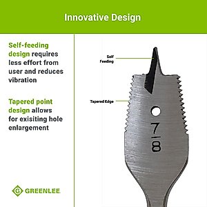 Greenlee 34AR-6 7-Piece Self-Feeding Spade Bit Set with 3/8" to 1" Spade Drill Bits, 1/4" Quick Change Adaptor, and Carrying Case, Spade Drill Bit Set for Wood