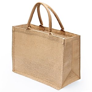 Jute Tote - 17" x 13" x 7" Multipurpose Lined Burlap Bag - Beautiful Design & Color - Lunch, Beach, Market, Bridesmaid, Gift, Mama Tote
