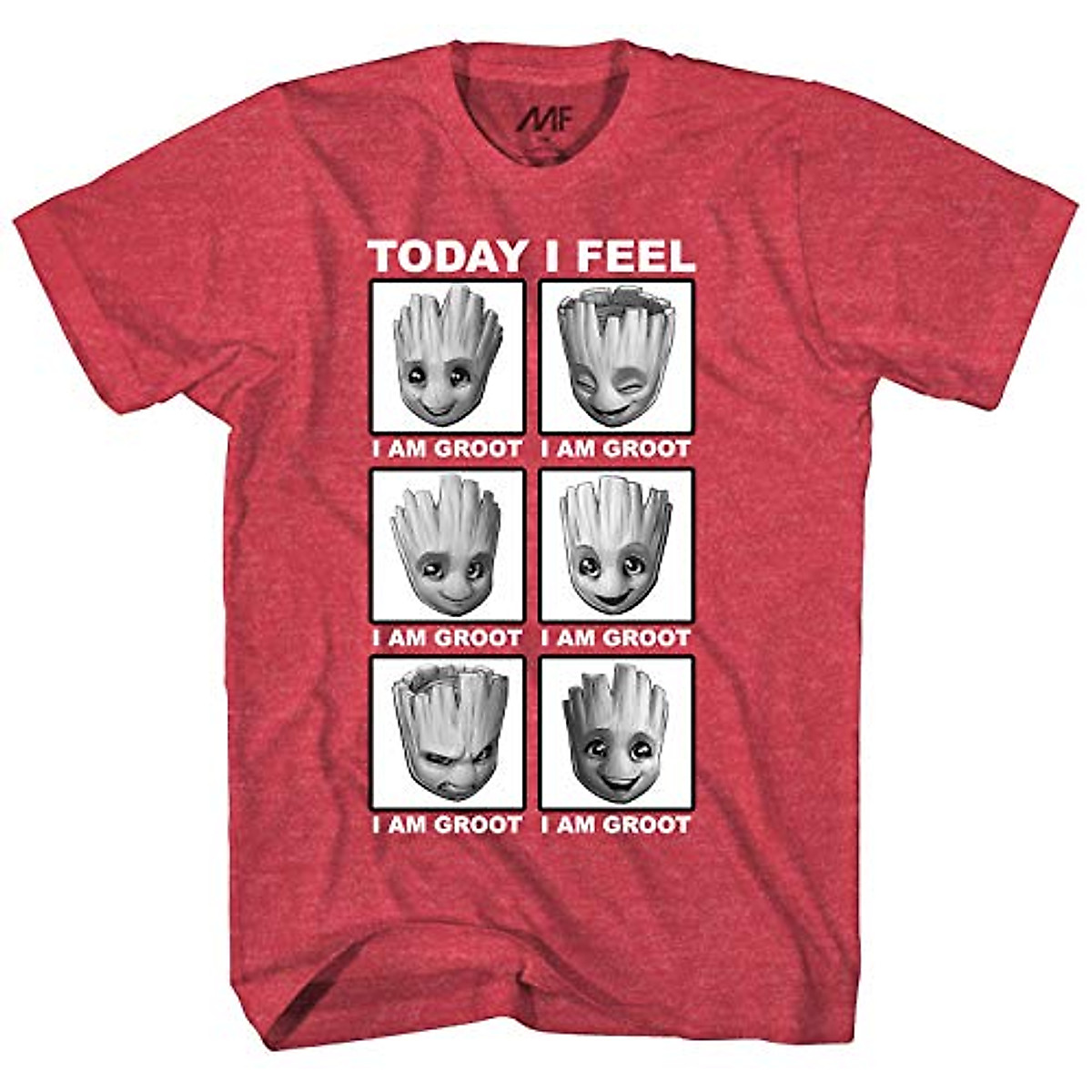 Marvel mens 30/1 Little Feelings-1 Marvel Guardians of The Galaxy Groot Feelings Today I Feel Adult T Shirt Tee, Red Heather, X-Large US