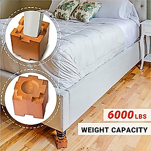 Kasiden Wood Bed Risers, Stackable Furniture Risers-Heights 3 or 6 Inch Heavy Duty Risers for Sofa, Table, Couch Chair (Set of 4 Riser, Brown)