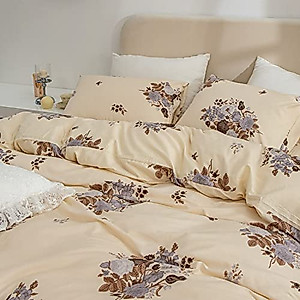 ERZRGA Queen Duvet Cover Flower, 100% Cotton Chic Flower Bedding Sets Queen 3 Pieces Garden Vintage Style Floral Queen Duvet Cover, 1 Duvet Cover and 2 Pillowcases with Zipper Closure (Flower, Queen)