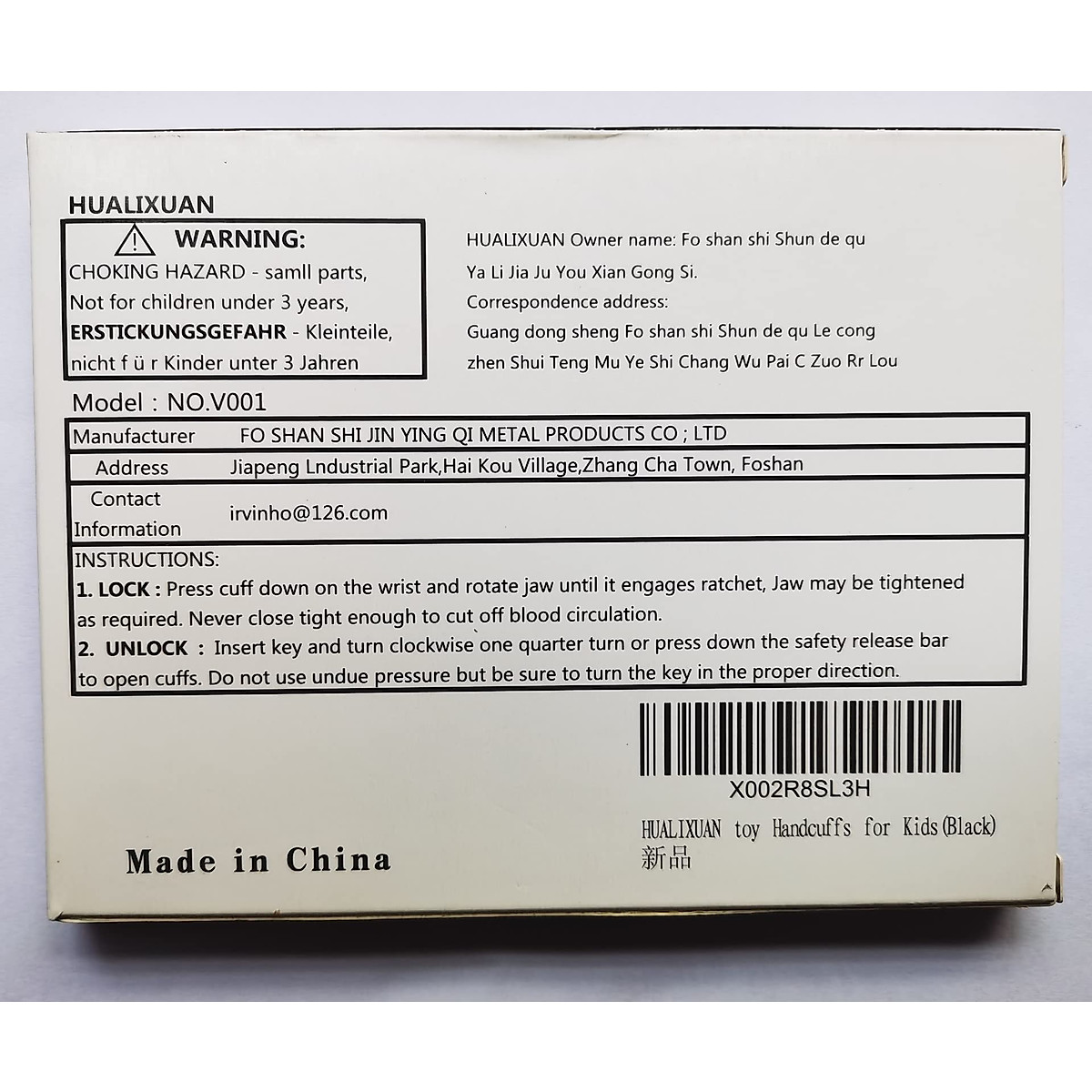 HUALIXUAN Metal Play Handcuffs, Hand Cuffs Police, Toy Handcuffs for Kids (Black)