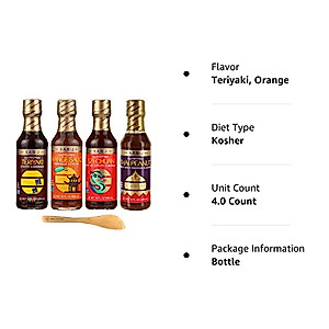 SPICE OF LIFE San-J Gluten Free Stir-Fry & Marinade Sauces, Teriyaki, Orange Sauce, Szechuan, and Thai Peanut - with Make Your Day 4-in-1 Measuring Spoon, 10 Fl Oz, Pack of 4