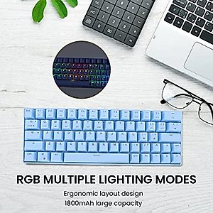 Yoidesu Wireless Mechanical Gaming Keyboard, Blue 64 Keys Wireless RGB Backlight Mechanical Keyboard 3 Modes 2.4G/BT 3.0, 5.0/Type c Wired Gaming Keyboard(Brown Switch)