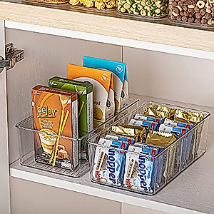 Vtopmart 2 Pack Food Storage Organizer Bins, Clear Plastic Storage Bins for Pantry, Kitchen, Fridge, Cabinet Organization and Storage, 2 Compartment Holder for Packets, Snacks, Pouches, Spice Packets